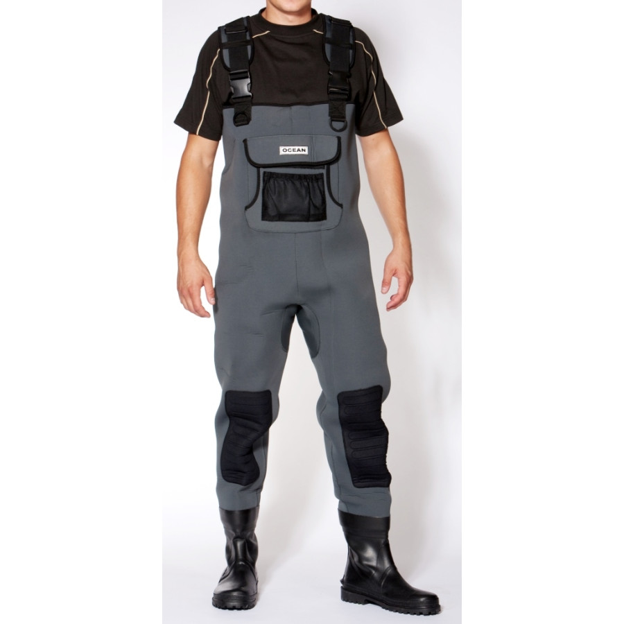 OCEAN Neoprene Waders GRAY, breathable waders, 5 mm, strong BLACK ...